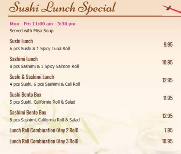 Menu at Ming Sushi restaurant, New Bedford