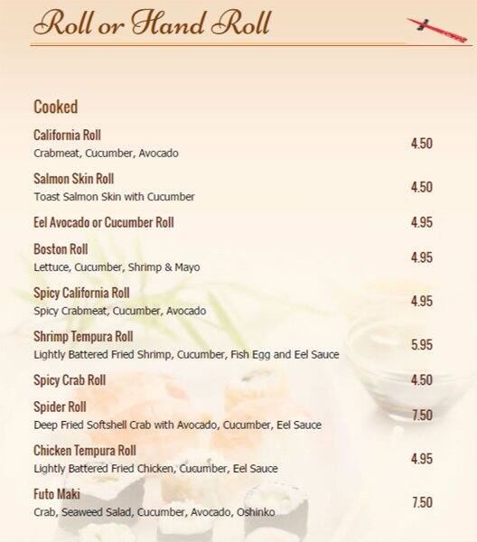 Menu at Ming Sushi restaurant, New Bedford