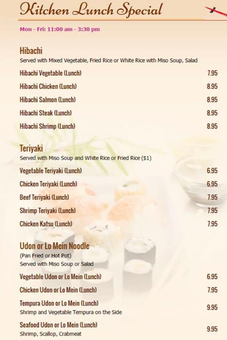 Menu at Ming Sushi restaurant, New Bedford