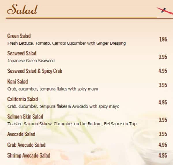 Menu at Ming Sushi restaurant, New Bedford
