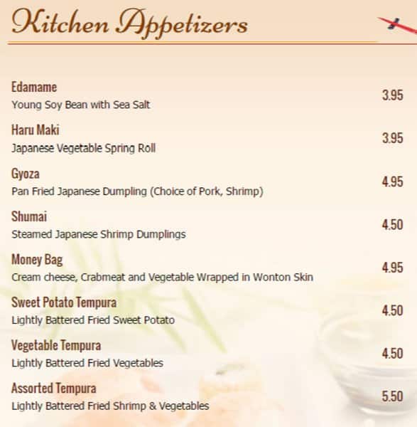 Menu at Ming Sushi restaurant, New Bedford