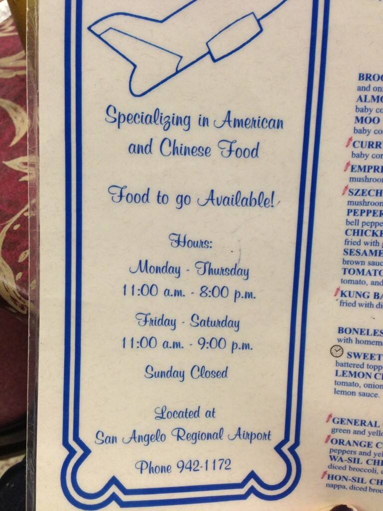 Menu at Mathis Field Cafe / Airport, San Angelo