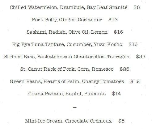 Menu at Alo pub & bar, Toronto