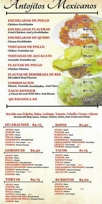 Menu at Antojitos de Dona Maria restaurant, Summit