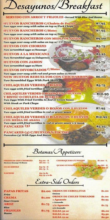 Menu at Antojitos de Dona Maria restaurant, Summit