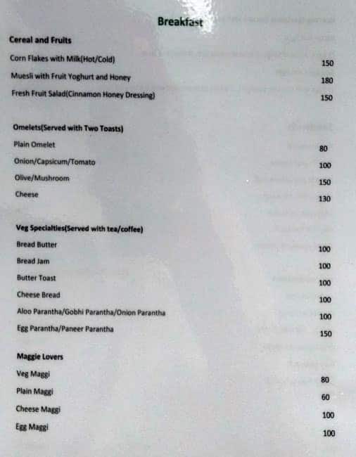 Menu of Café Live, Old Manali, Manali