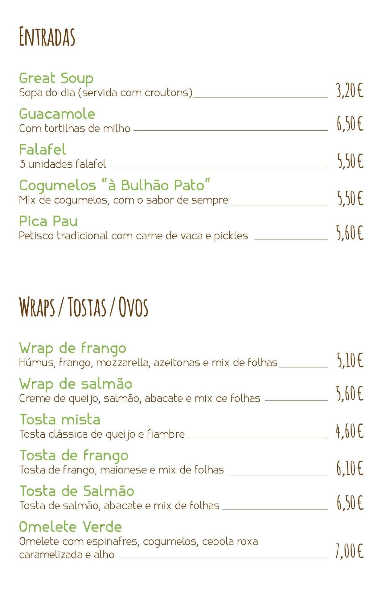 Menu at Great Mess restaurant, Carcavelos