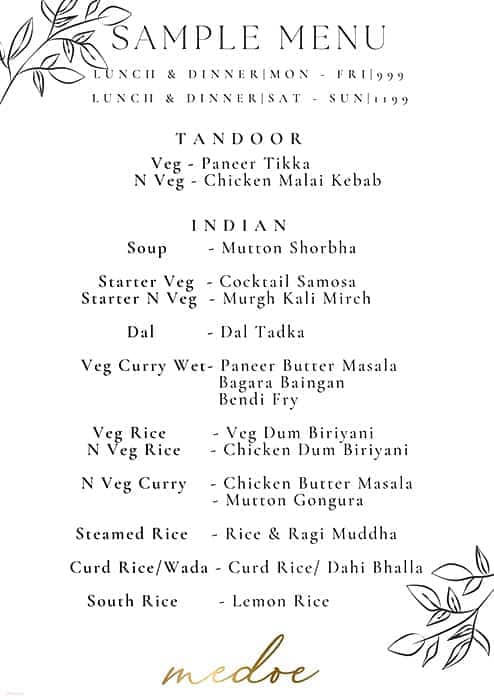 Menu of Medoe Curated Buffet, Hitech City, Hyderabad