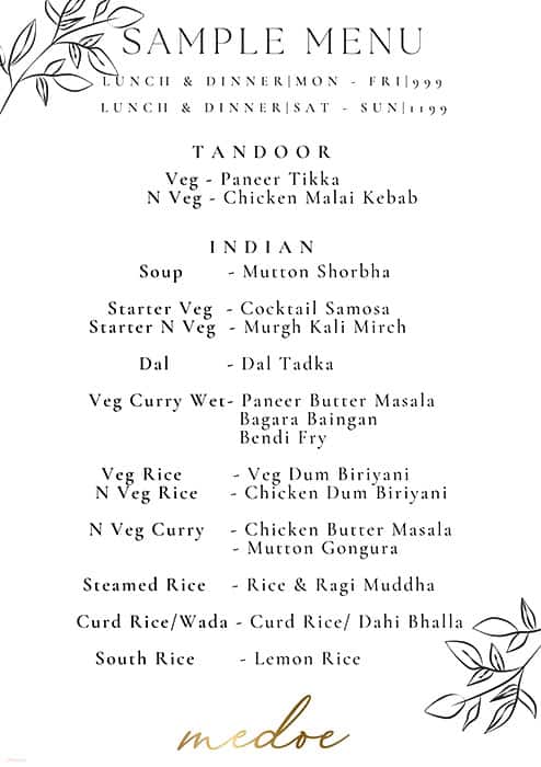Menu of Medoe Curated Buffet, Hitech City, Hyderabad