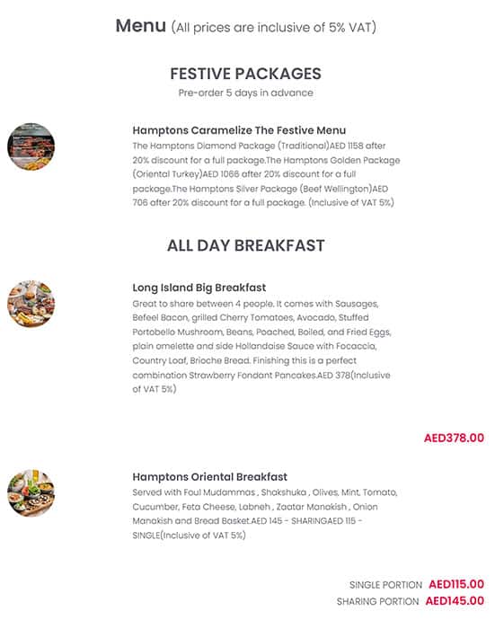 Menu of The Hamptons Cafe, Umm Suqeim, Dubai