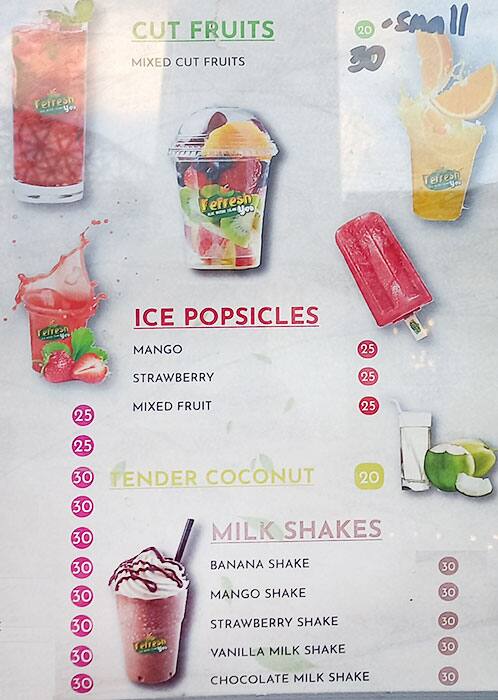 Menu of Refresh You, Bluewaters Island, Dubai
