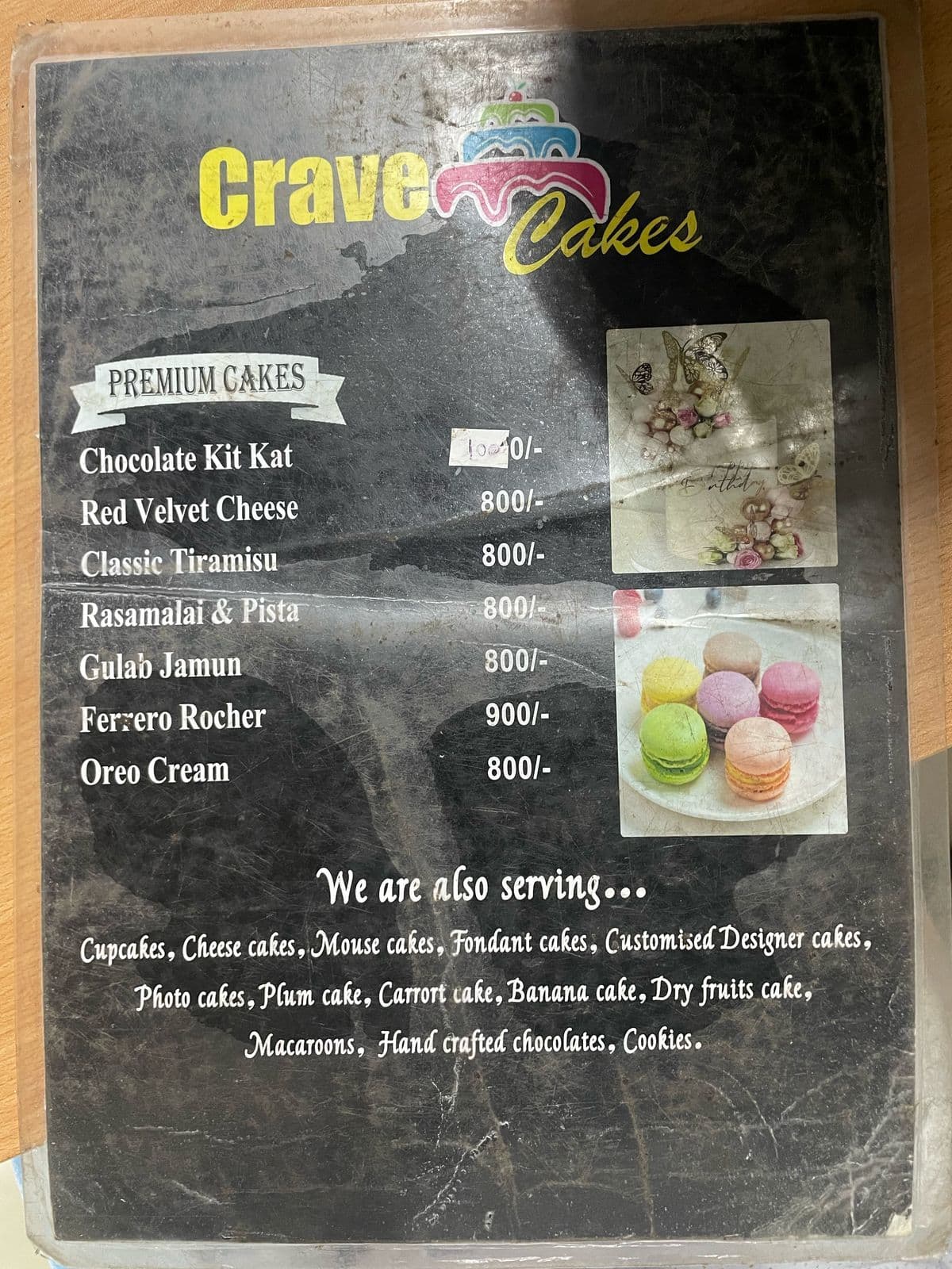 Menu of Crave Cakes, Washermenpet, Chennai