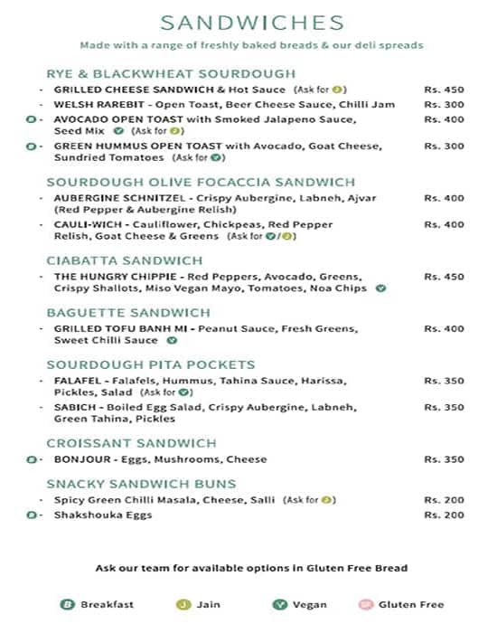 Menu of Noa By The Nutcracker, Linking Road, Bandra West, Mumbai