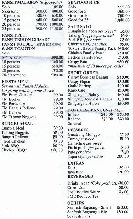 Menu at Pancit Malabon Express restaurant, Muntinlupa, 50
