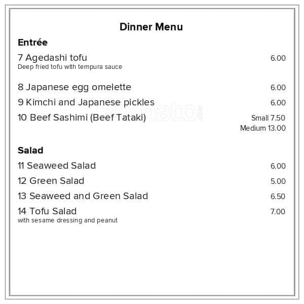Menu at Himawari Japanese Restaurnat restaurant, Christchurch