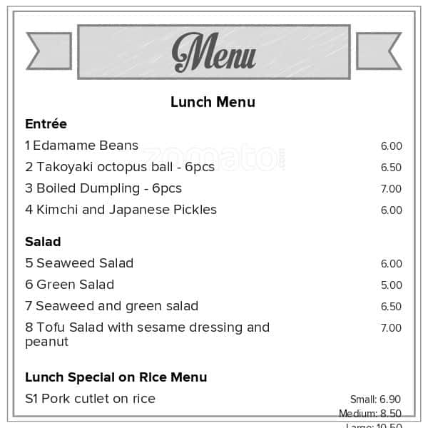 Menu at Himawari Japanese Restaurnat restaurant, Christchurch