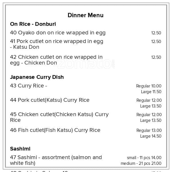 Menu at Himawari Japanese Restaurnat restaurant, Christchurch