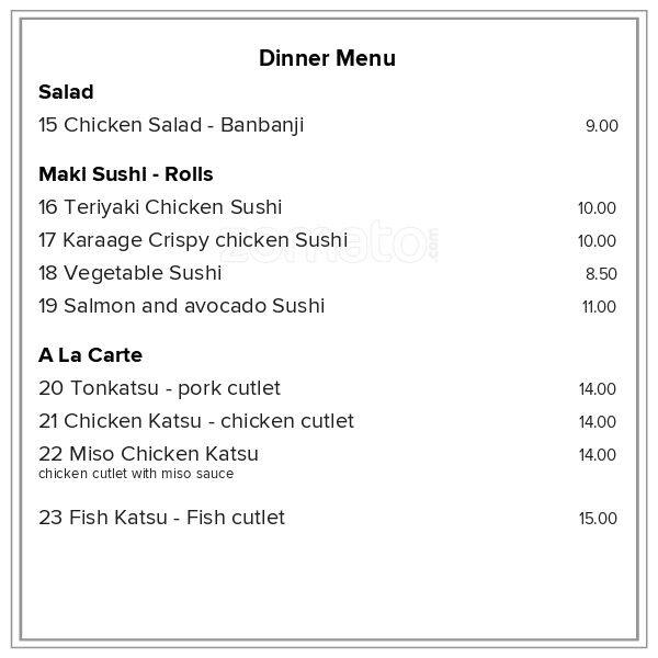 Menu at Himawari Japanese Restaurnat restaurant, Christchurch