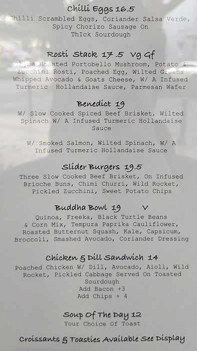 Menu at The Turtle restaurant, Melbourne