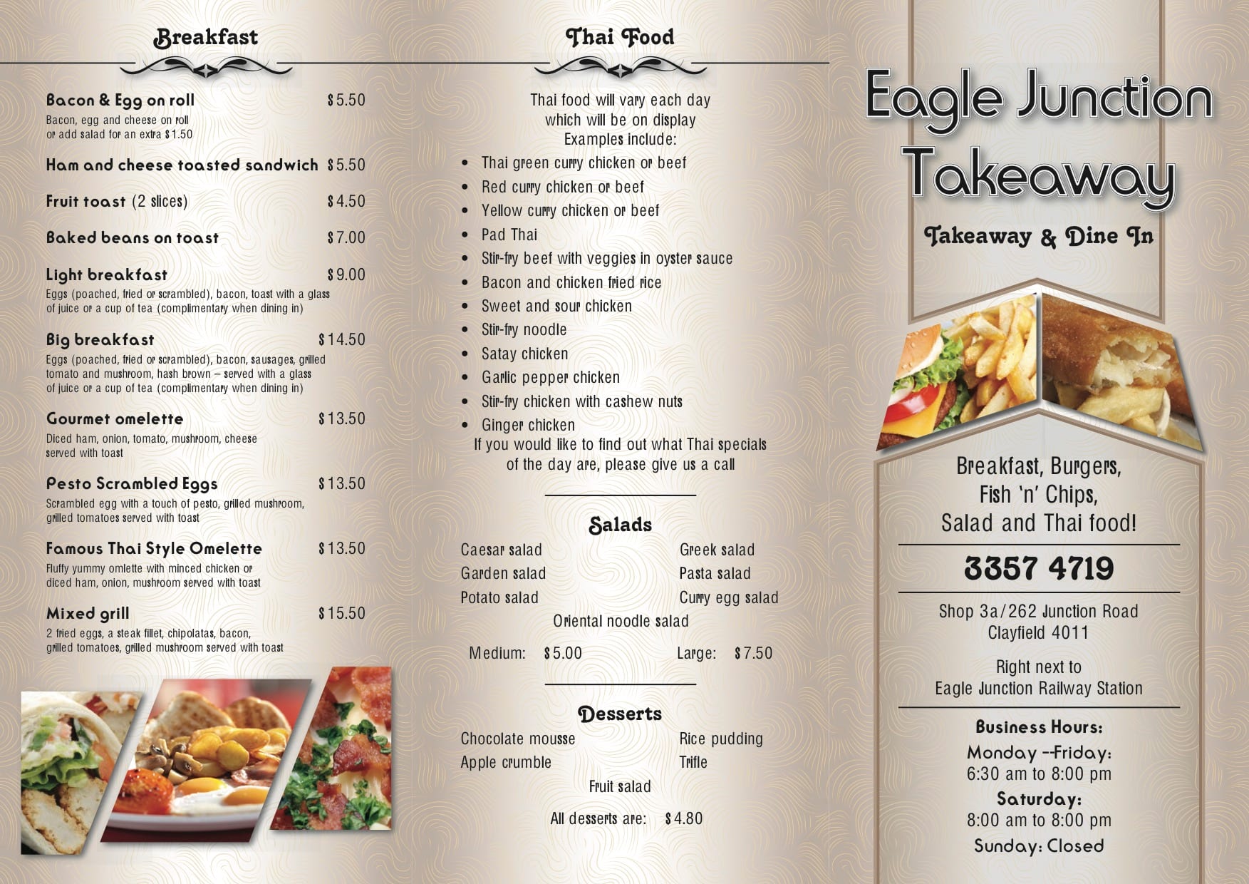 Menu at Eagle Junction Takeaway fast food, Ascot