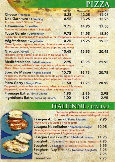 Menu au Restaurant Chez Gerry, Gatineau