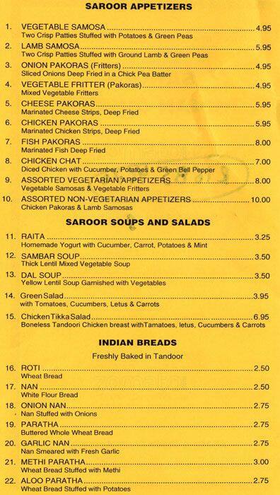 Saroor Indian Cuisine Menu, Menu for Saroor Indian Cuisine, Walnut ...