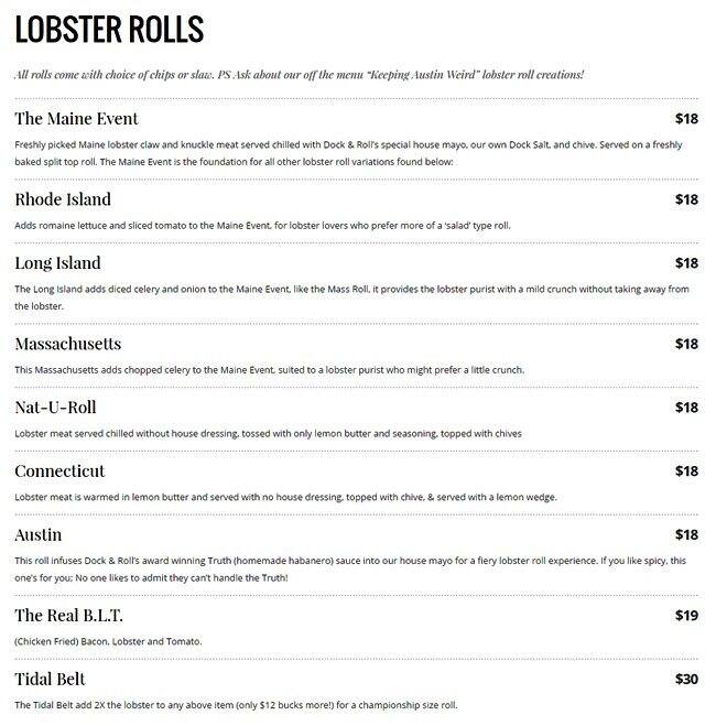 Dock and Roll Diner Menu, Menu for Dock and Roll Diner, West Lake Hills ...