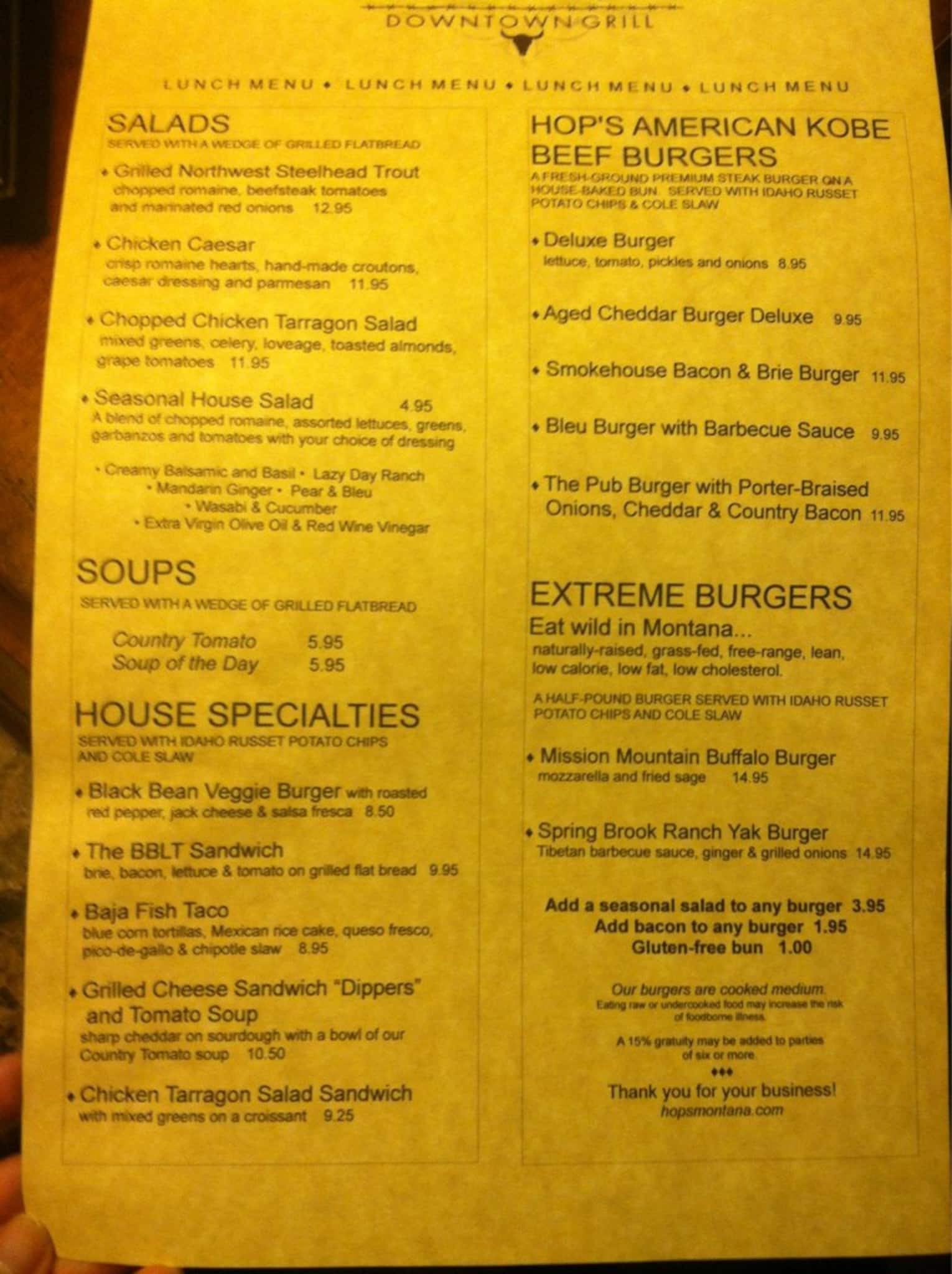 Menu at Hops Downtown Grill pub & bar, Kalispell