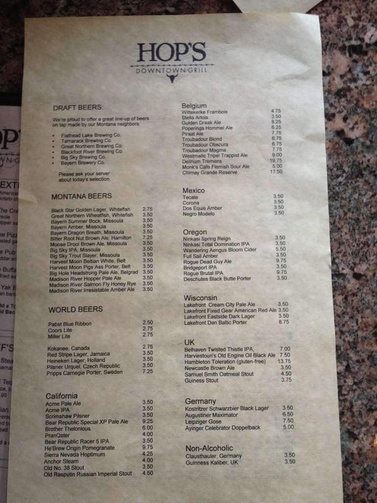 Menu at Hops Downtown Grill pub & bar, Kalispell