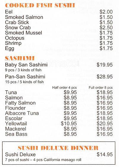 Menu at Pan Asia Cuisine restaurant, Fort Worth