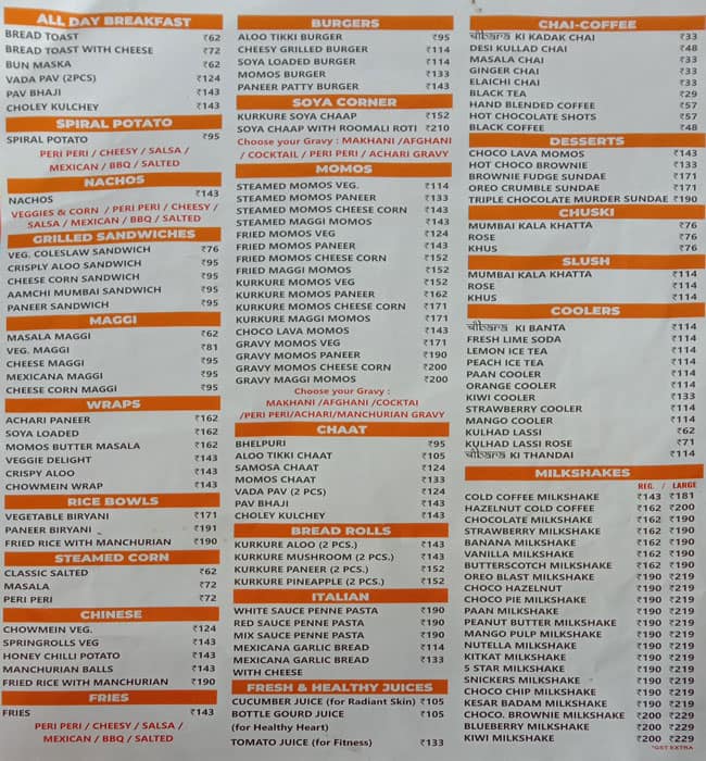 Menu of Chaubara, Connaught Place, New Delhi