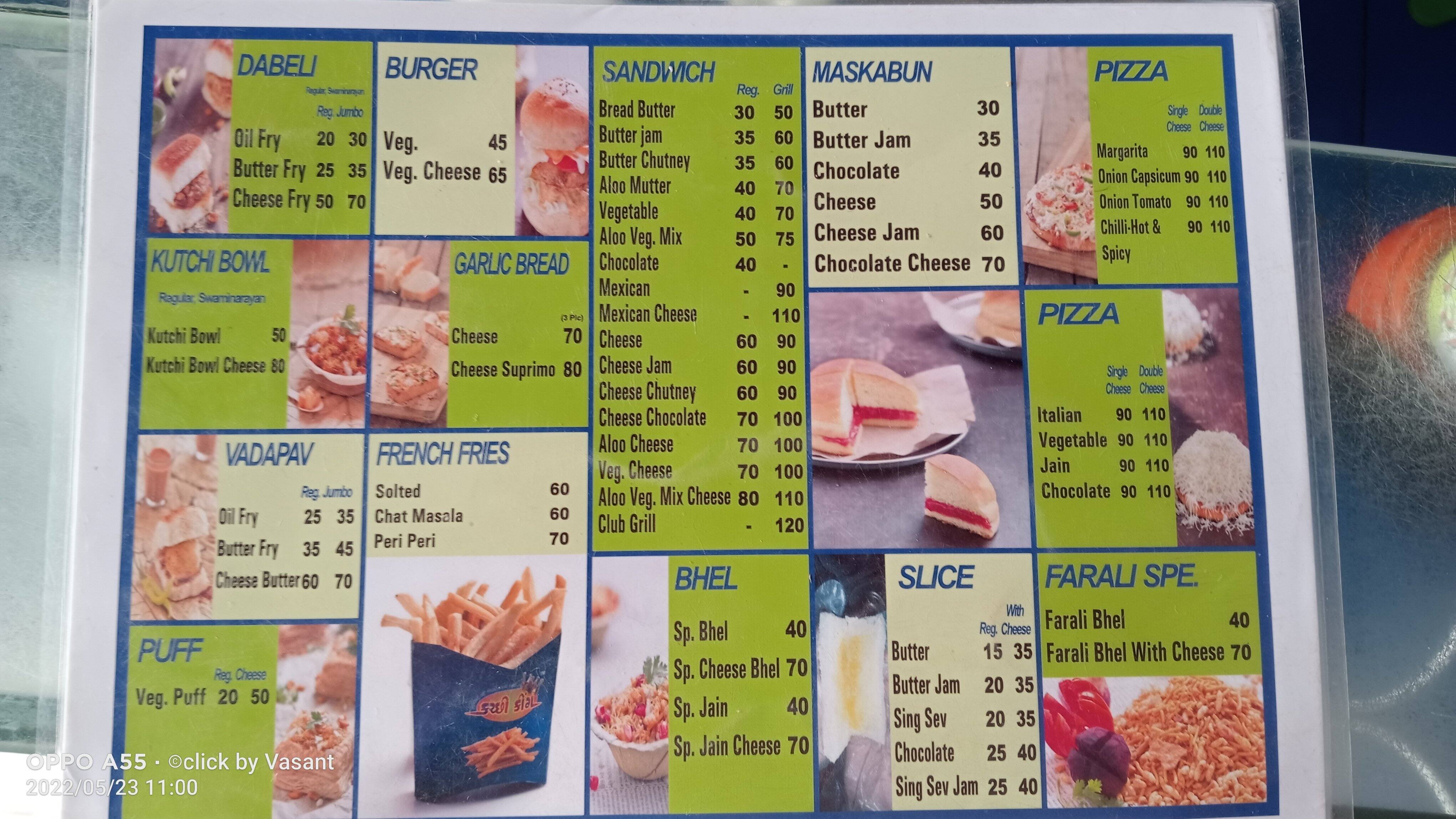 Menu of Nadiyadi Dabeli, Nikol, Ahmedabad
