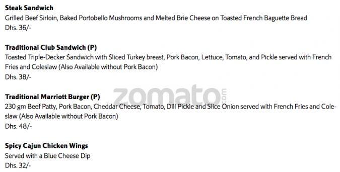 Menu at The Bar, Dubai, Courtyard Marriott