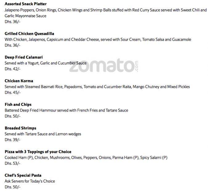 Menu at The Bar, Dubai, Courtyard Marriott