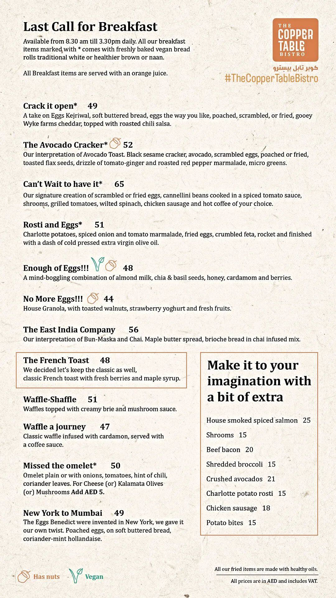 Menu of The Copper Table Bistro, University City, Sharjah