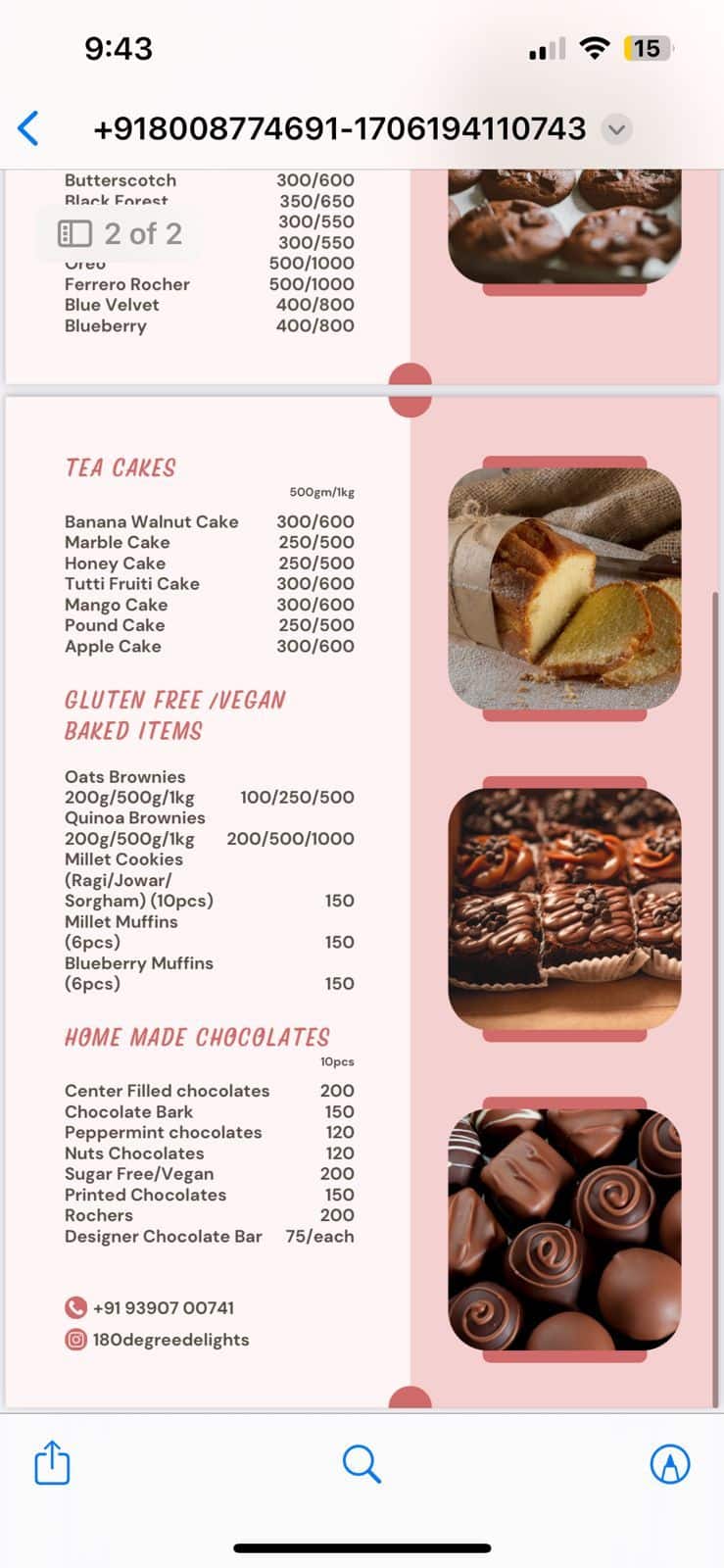 Menu of 180 Degree Delights, Kukatpally, Hyderabad