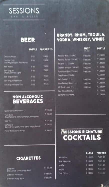 Menu at Sessions Bar & Resto, Quezon City