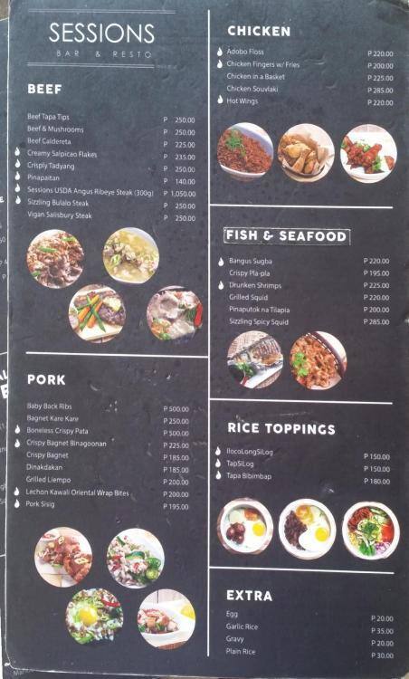 Menu at Sessions Bar & Resto, Quezon City