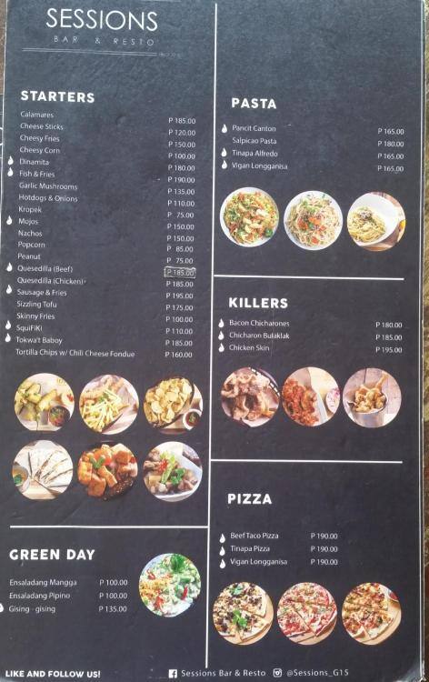 Menu at Sessions Bar & Resto, Quezon City