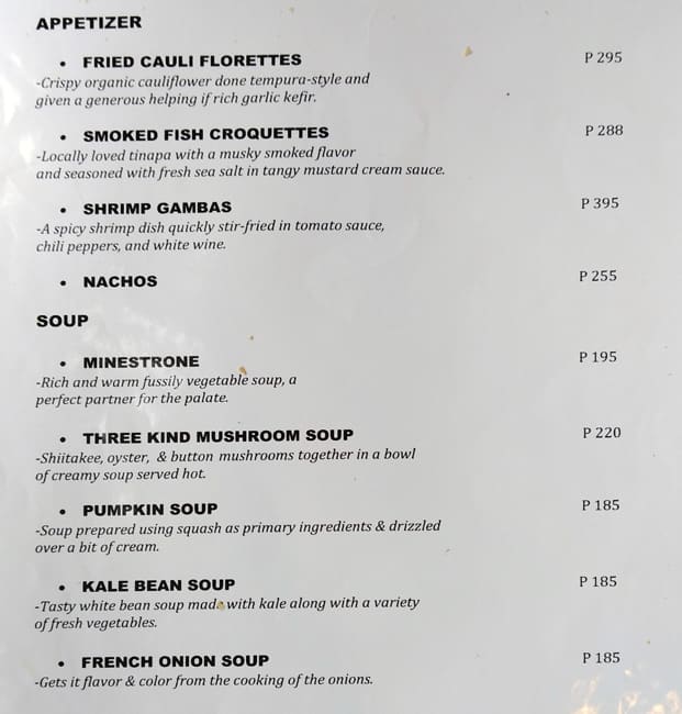 Menu at The Organico Dishes restaurant, Mandaluyong