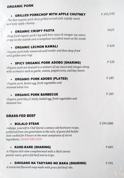 Menu at The Organico Dishes restaurant, Mandaluyong