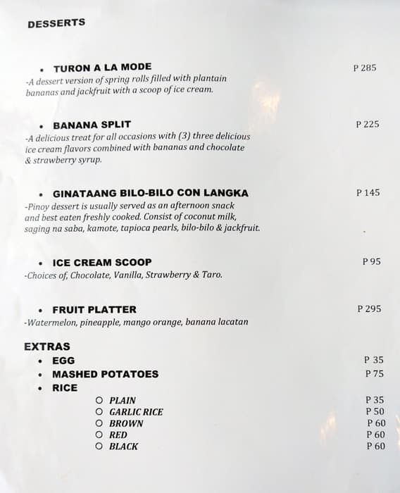 Menu at The Organico Dishes restaurant, Mandaluyong