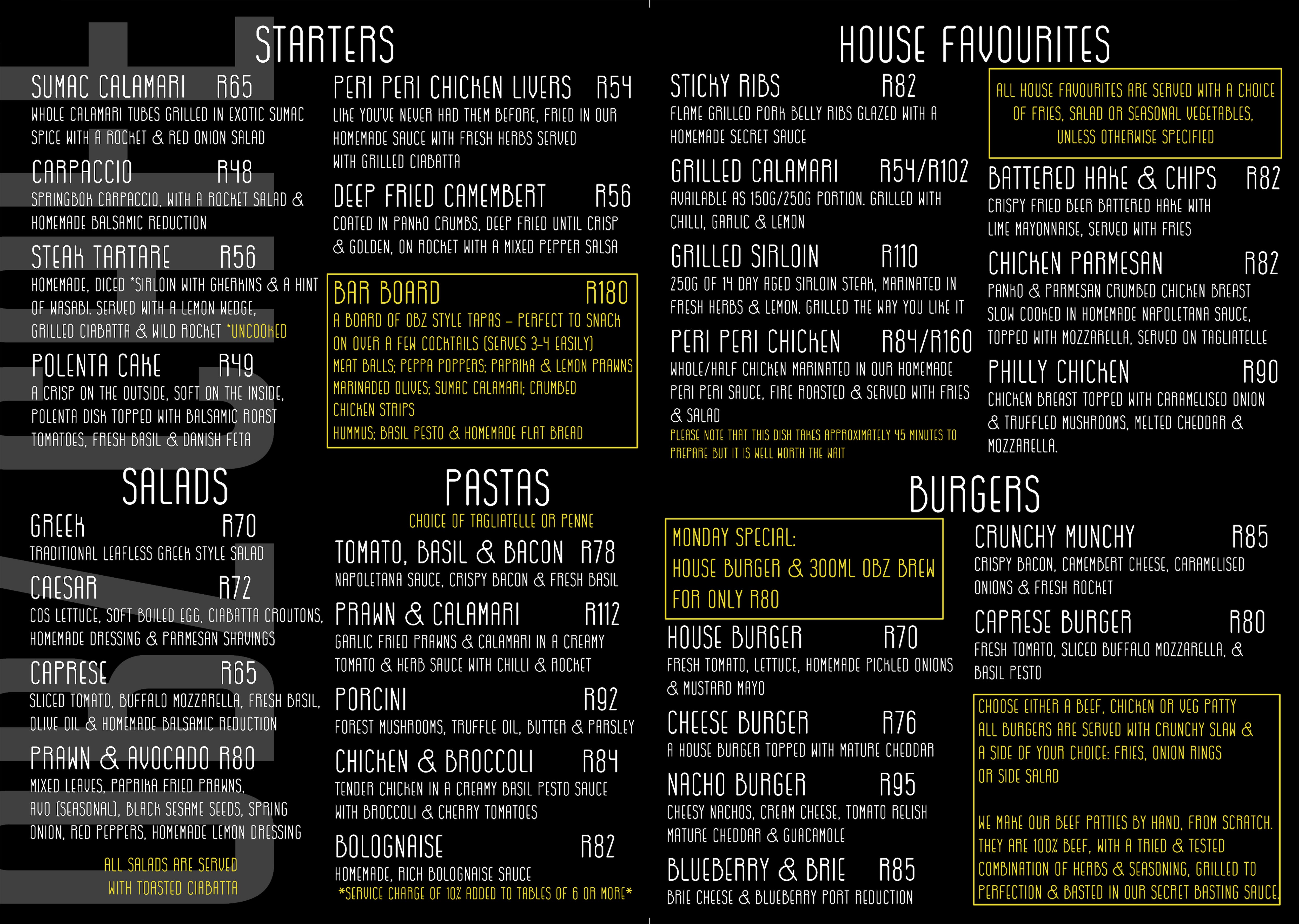 Obz Cafe Menu, Menu for Obz Cafe, Observatory, Cape Town - Zomato SA