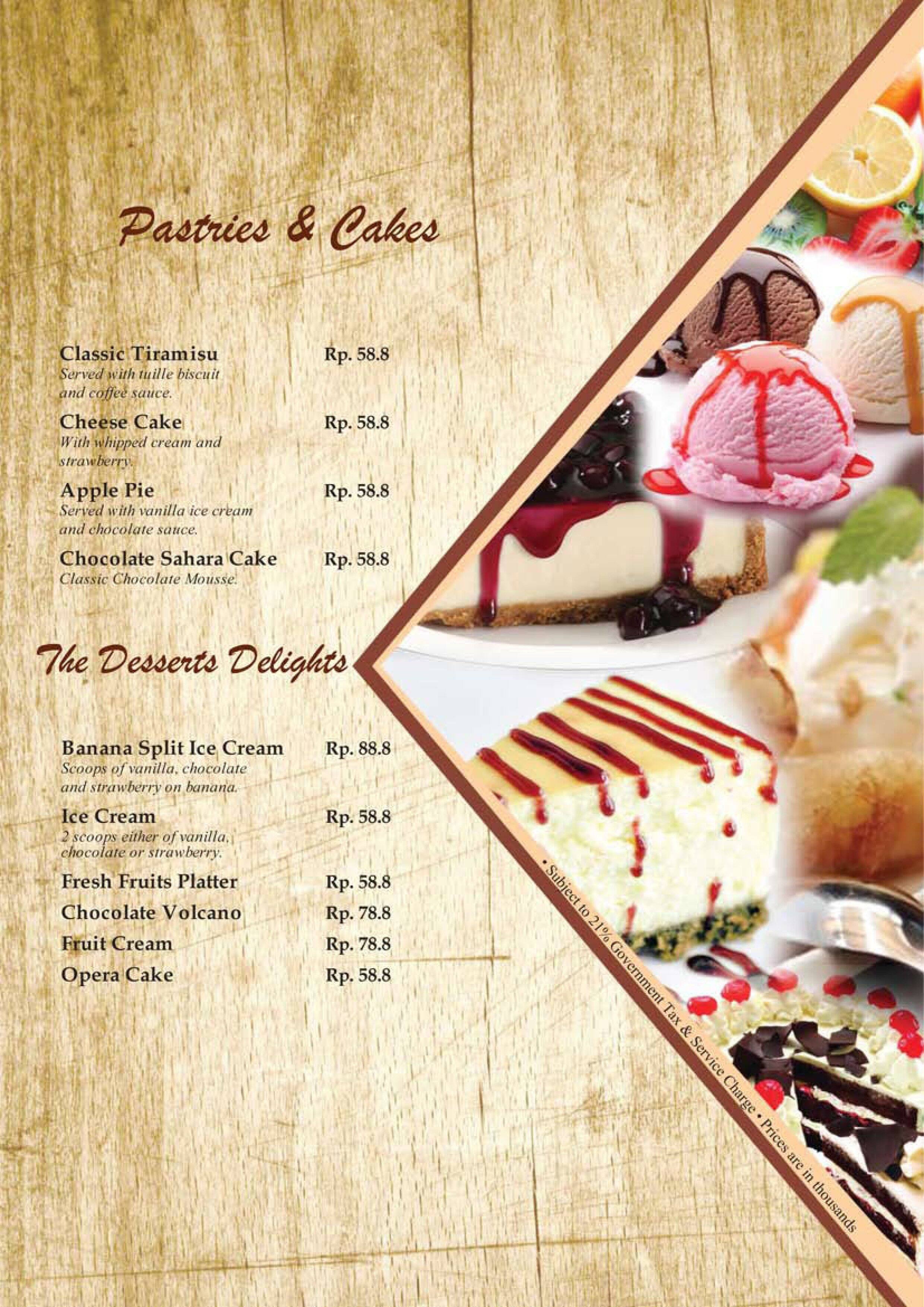 Menu at Central Park - Manhattan Hotel, Jakarta