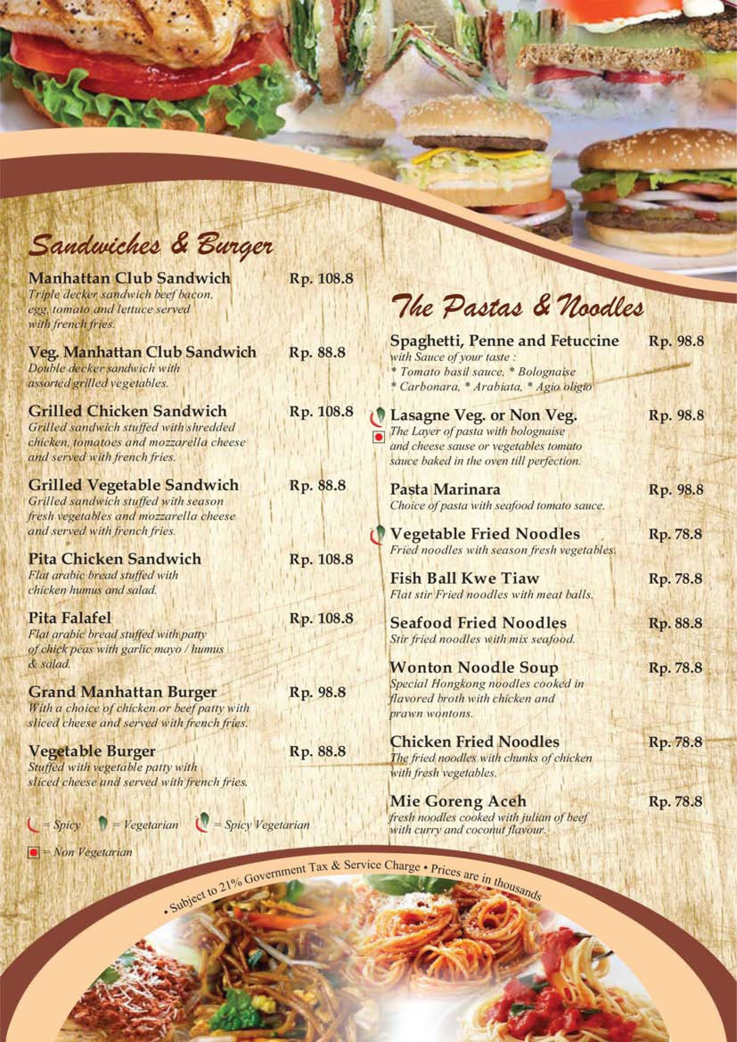 Menu at Central Park - Manhattan Hotel, Jakarta