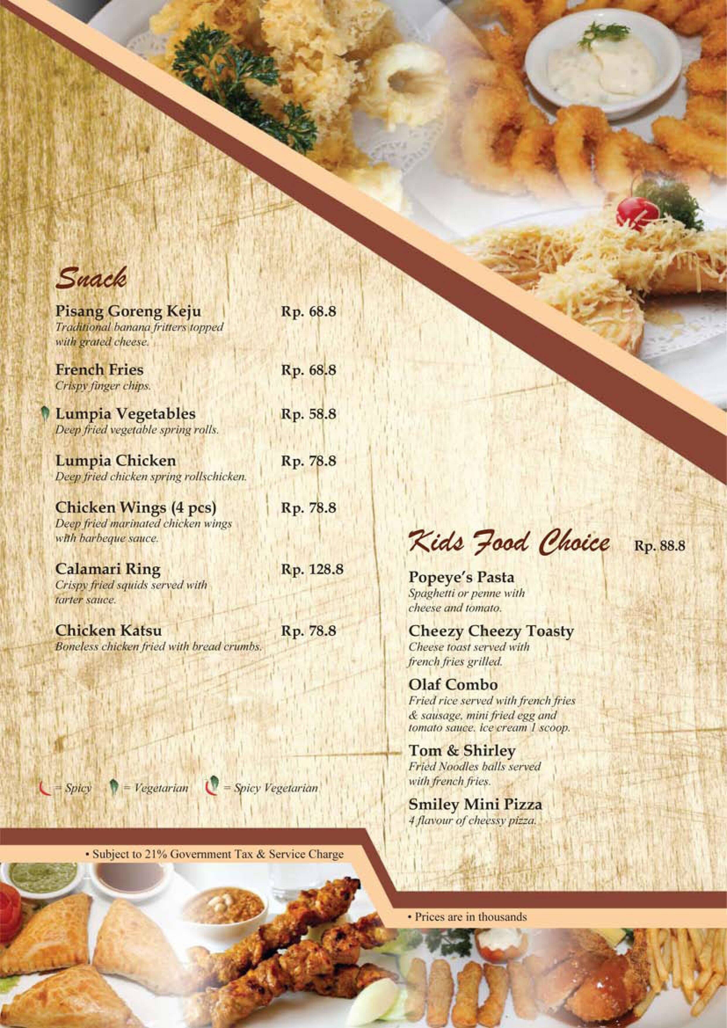 Menu at Central Park - Manhattan Hotel, Jakarta