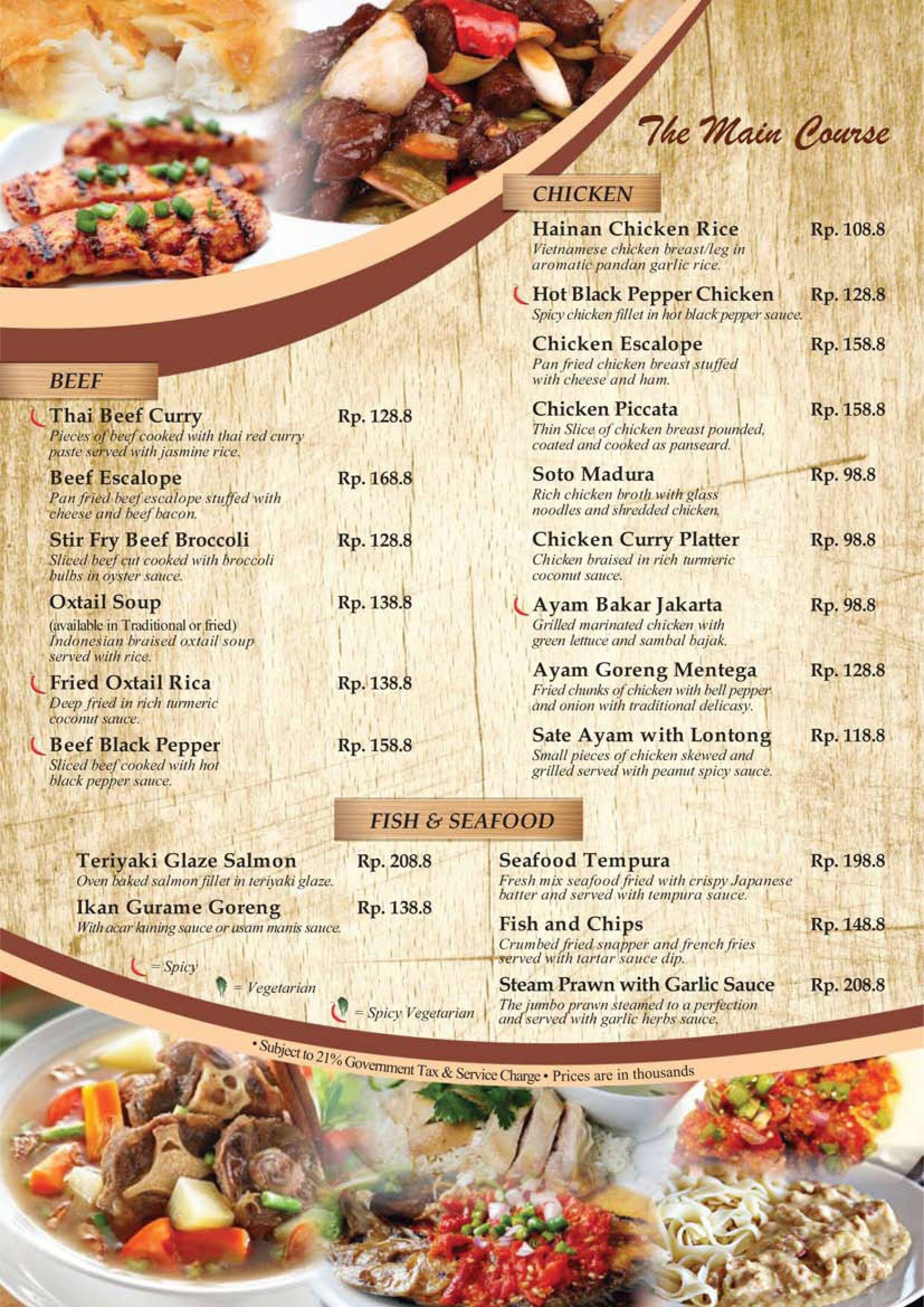 Menu at Central Park - Manhattan Hotel, Jakarta
