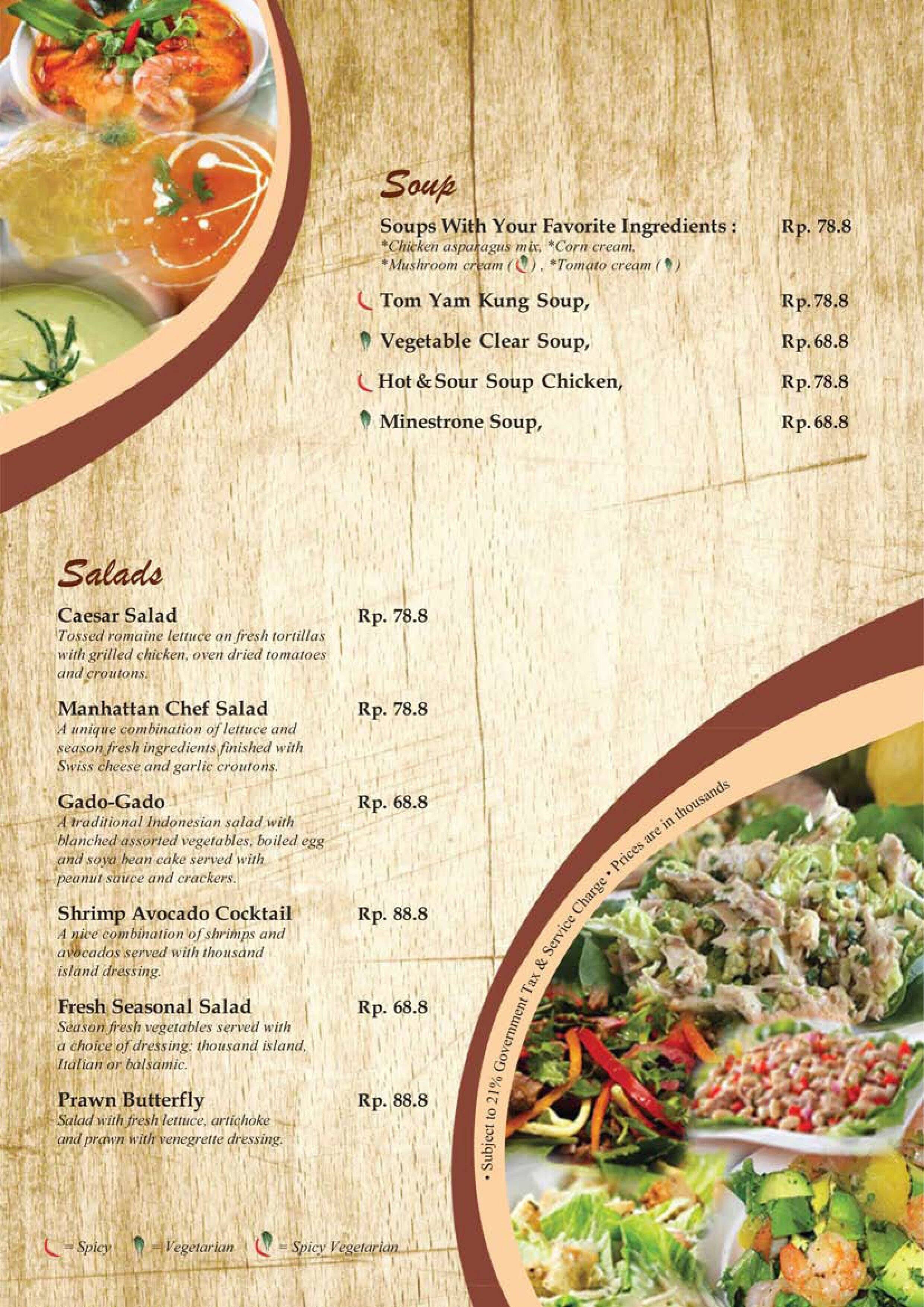 Menu at Central Park - Manhattan Hotel, Jakarta
