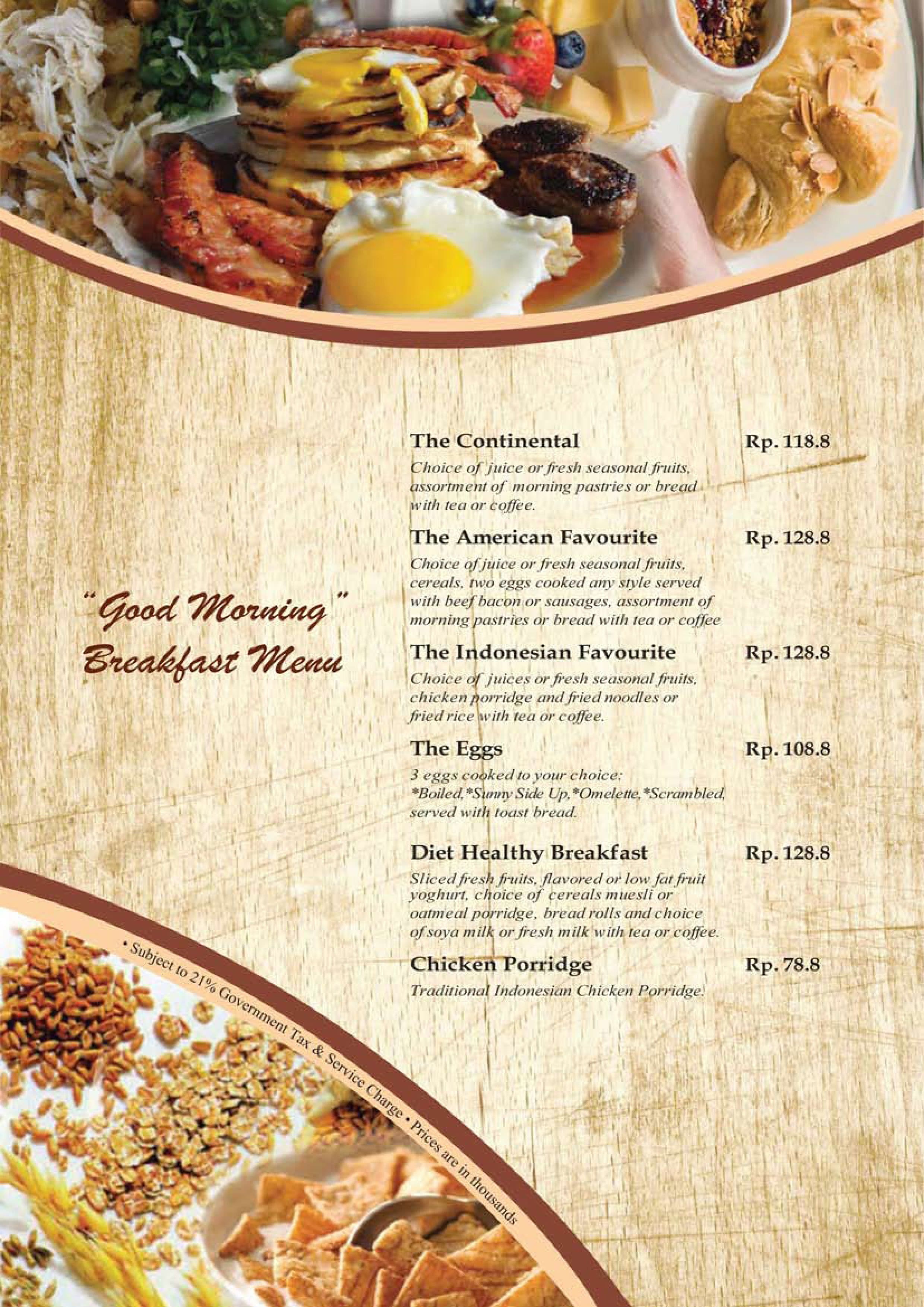 Menu at Central Park - Manhattan Hotel, Jakarta