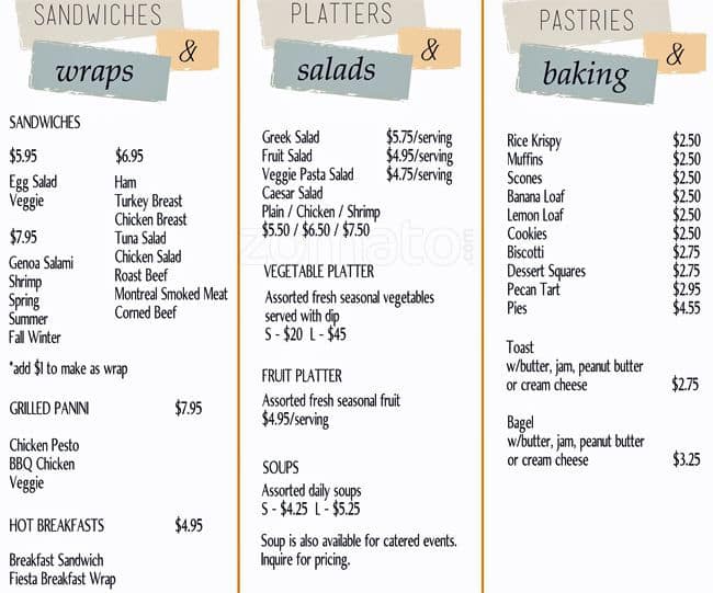 Menu at Elements Cafe, Burnaby, Henning Dr